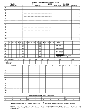 Fillable Online SSSSA Cricket Twenty20 Score Sheet Fax Email Print ...