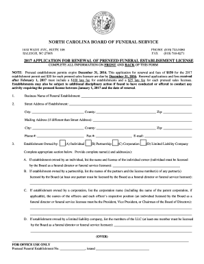 Fillable Online 2017 APPLICATION FOR RENEWAL OF PRENEED FUNERAL ...