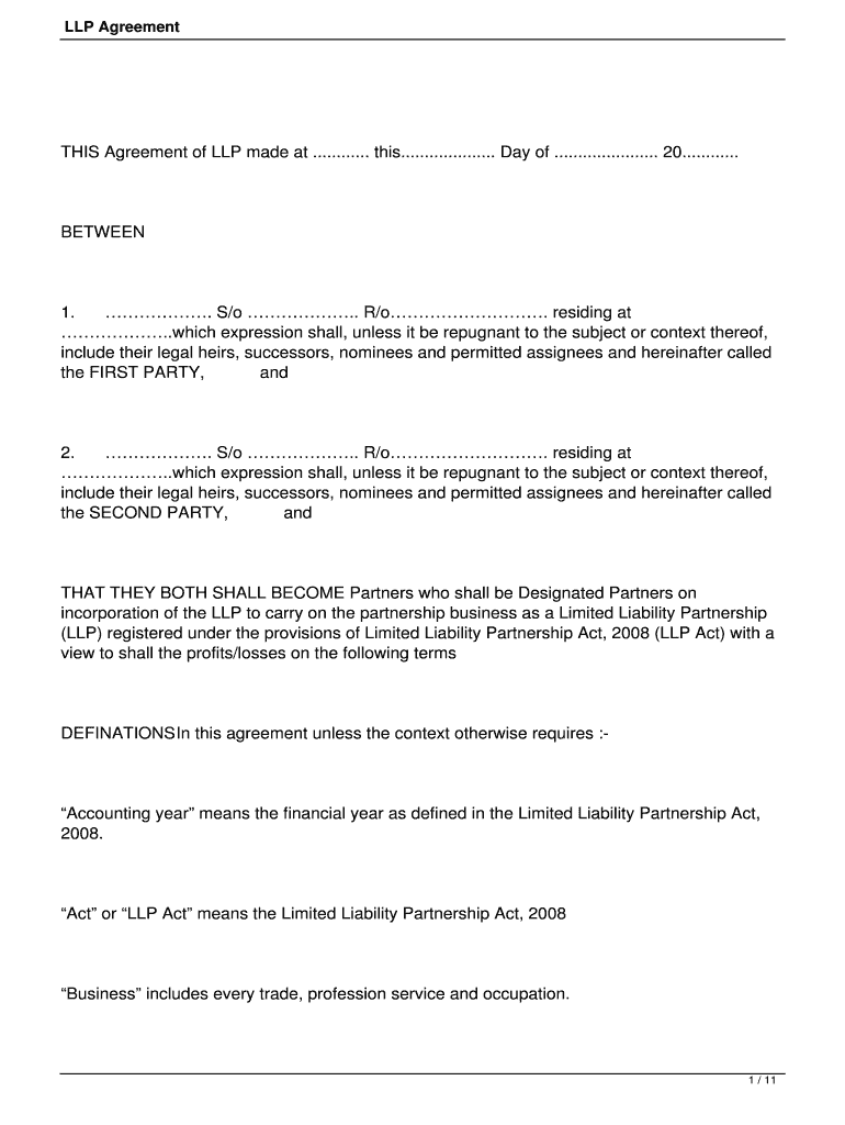 Fillable Online Procedure for Modification of LLP Agreement Fax Email ...
