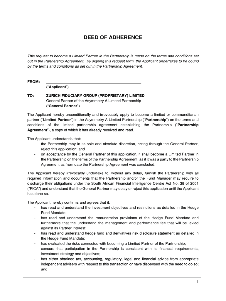 Fillable Online DEED OF ADHERENCE Fax Email Print - pdfFiller