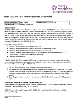 Fillable Online Form 1500 (02-12) Form Completion Instructions Fax ...