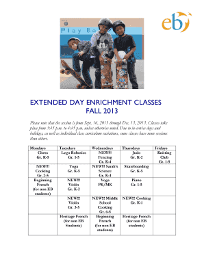 Fillable Online EXTENDED DAY ENRICHMENT CLASSES Fax Email Print - pdfFiller