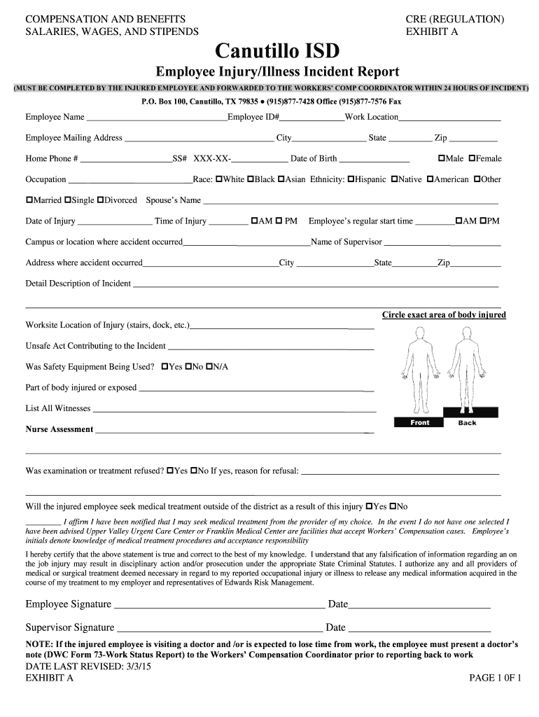 Fillable Online Employee Injury/Illness Incident Report Fax Email Print ...