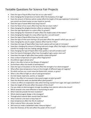 Fillable Online Testable Questions for Science Fair Projects Fax Email ...