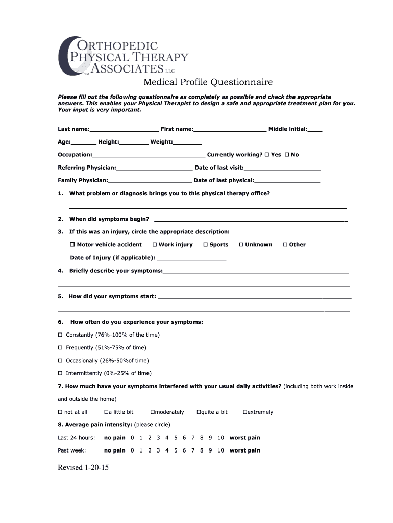 Fillable Online Medical Profile Questionnaire Fax Email Print - pdfFiller