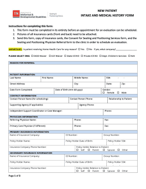 Fillable Online INTAKE AND MEDICAL HISTORY FORM Fax Email Print - pdfFiller