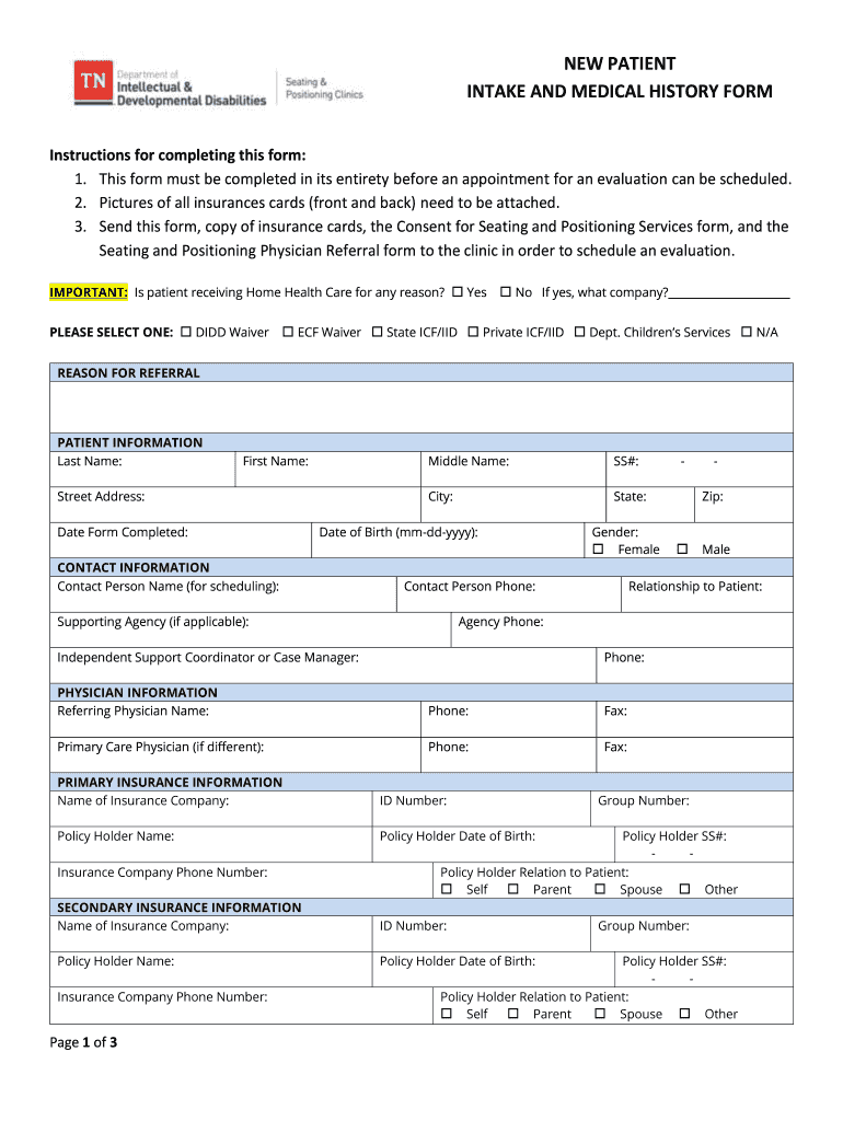 Fillable Online INTAKE AND MEDICAL HISTORY FORM Fax Email Print - pdfFiller