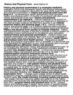 Fillable Online history and physical examination h p examples medclerk ...