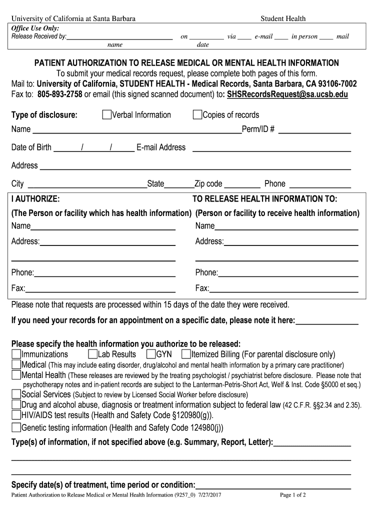 Fillable Online Release Received by: Fax Email Print - pdfFiller