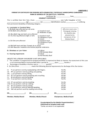 Fillable Online FORMAT OF CERTIFICATE FOR PERSONS WITH DISABILITIES ...
