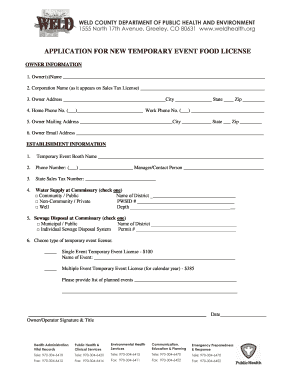 Fillable Online APPLICATION FOR NEW TEMPORARY EVENT FOOD LICENSE Fax ...