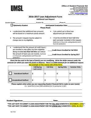 Fillable Online 2016-2017 Loan Adjustment Form Fax Email Print - pdfFiller