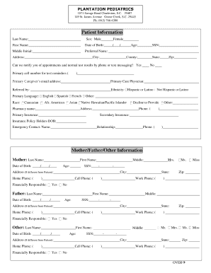 Fillable Online PLANTATION PEDIATRICS Fax Email Print - pdfFiller