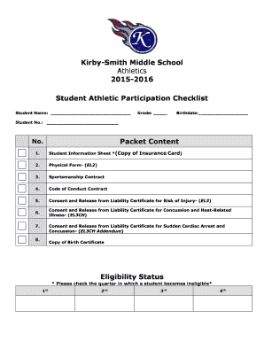 Fillable Online Student Athletic Participation Checklist Fax Email ...