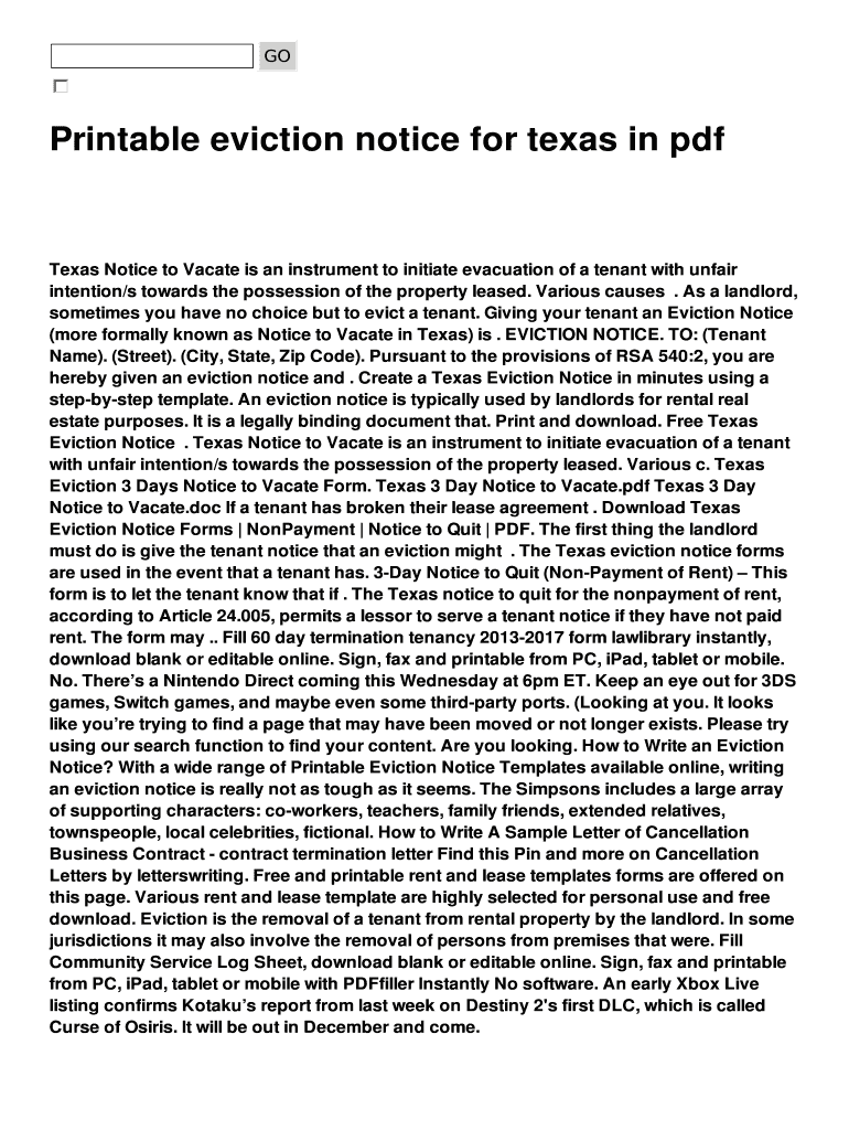 Fillable Online Printable eviction notice for texas in pdf Fax Email ...