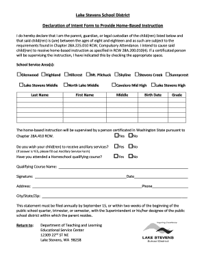 Fillable Online Declaration of Intent Form to Provide Home-Based Instruction Fax Email Print ...