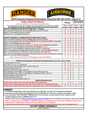 Fillable Online ARTB Schools Physical Examination Checklist IAW AR 40 ...