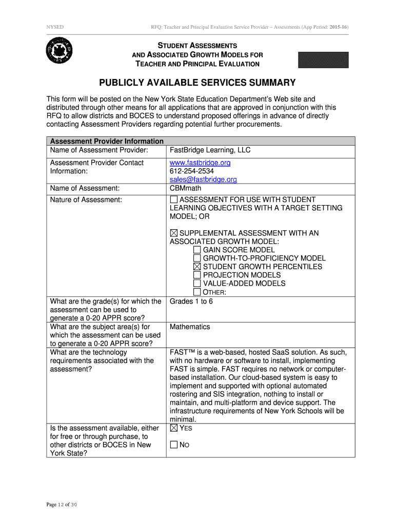 Fillable Online RFQ: Teacher and Principal Evaluation Service Provider ...