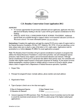 Fillable Online Besadny Conservation Grant Application 2012 Fax Email ...