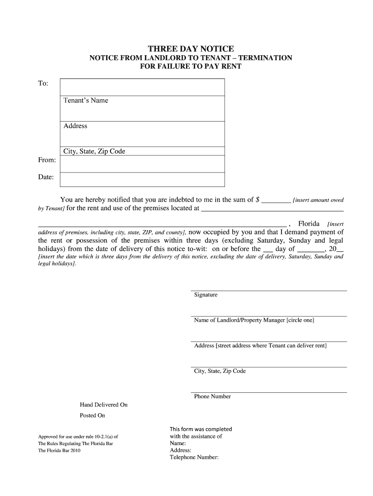 Fillable Online NOTICE FROM LANDLORD TO TENANT--TERMINATION FOR FAILURE ...