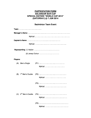 Fillable Online aa PLAYERS REGISTRATION FORM Badminton Fax Email Print ...