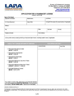 Fillable Online APPLICATION FOR A PHARMACIST LICENSE Fax Email Print ...