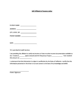 Fillable Online Self Affidavit of Income Letter Fax Email Print - pdfFiller