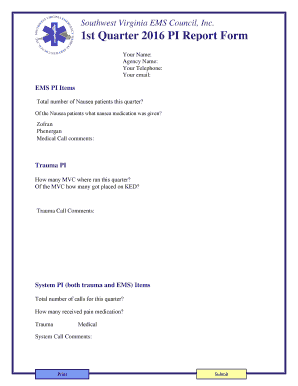 Fillable Online southwest vaems 1st Quarter 2016 PI Report Form Fax ...
