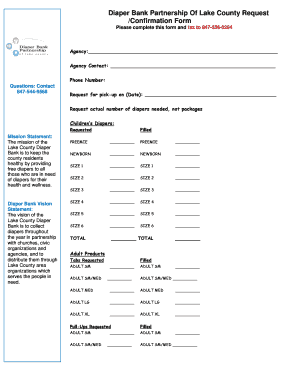 Fillable Online Diaper Bank Partnership Of Lake County Request Fax ...