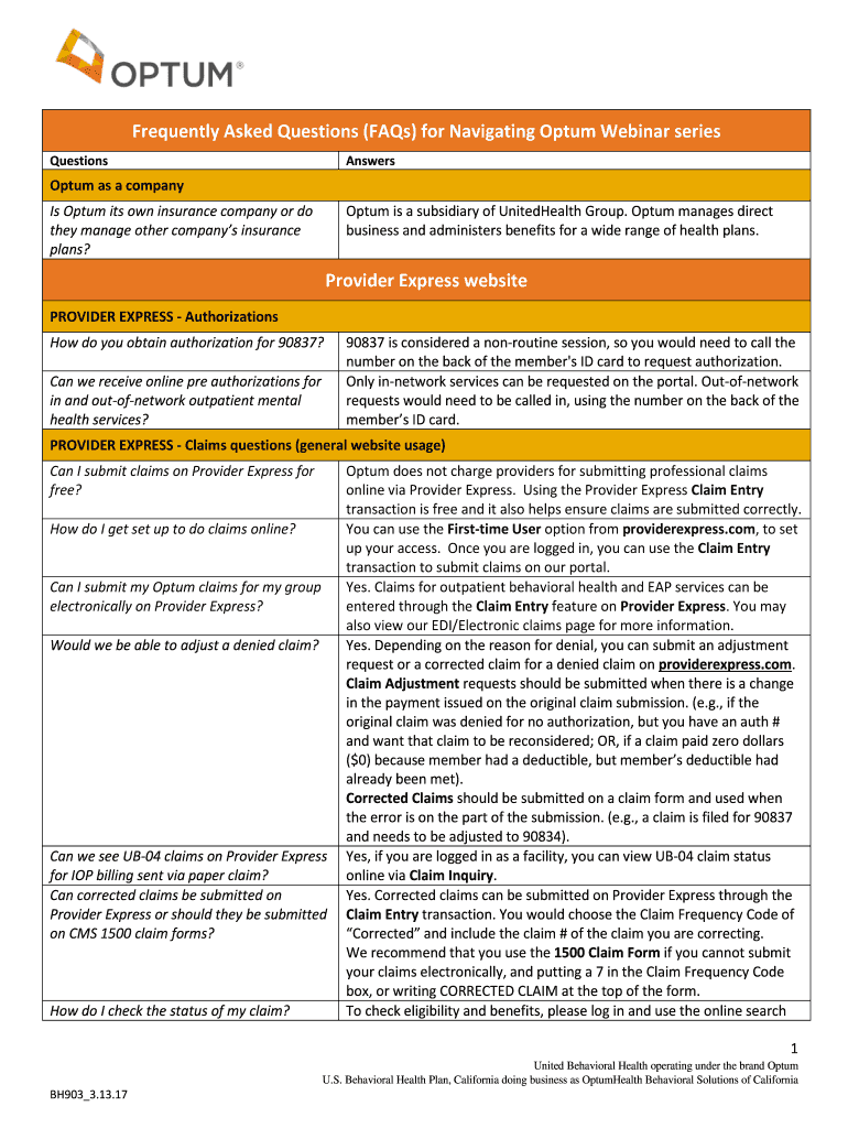 Fillable Online Frequently Asked Questions (FAQs) for Navigating Optum ...