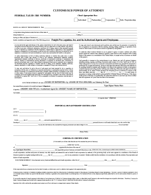 Fillable Online CUSTOMS SUB POWER OF ATTORNEY Fax Email Print - pdfFiller