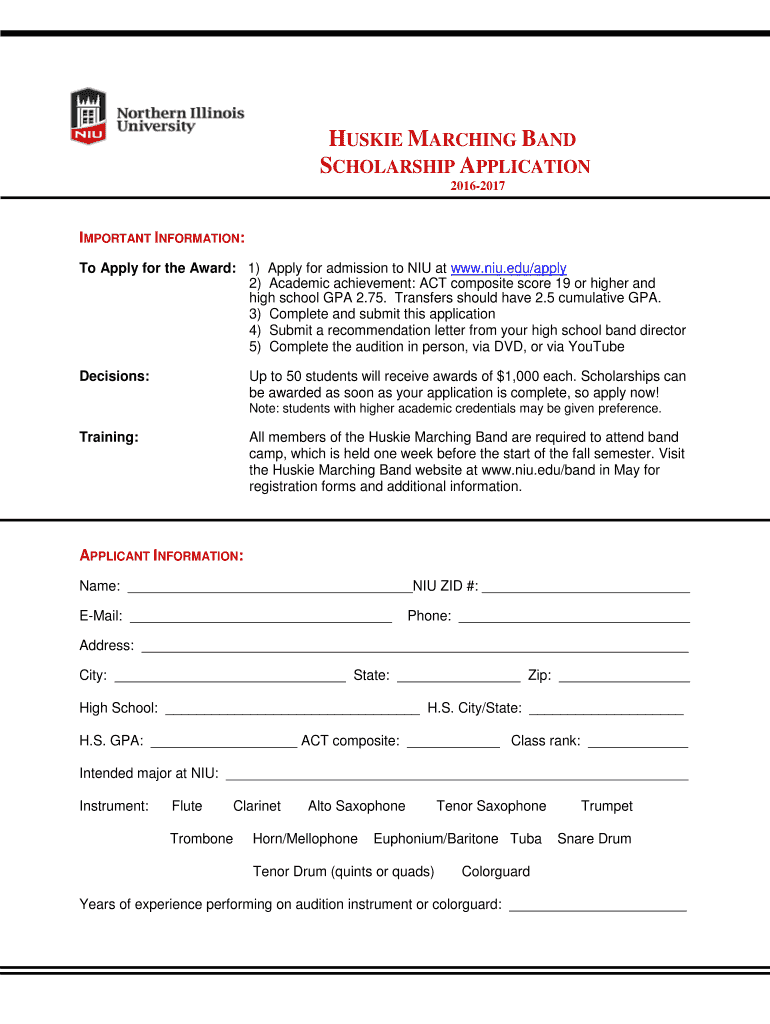 Fillable Online To Apply for the Award: 1) Apply for admission to NIU at www Fax Email Print ...
