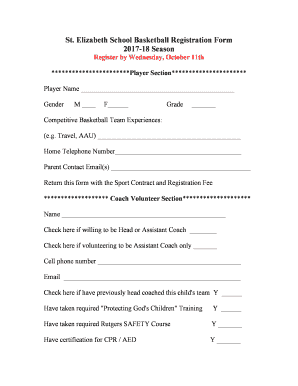 Fillable Online Elizabeth School Basketball Registration Form Fax Email ...