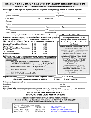 Fillable Online SCCFA / CAT / KCA / GCA 2017 CONVENTION REGISTRATION ...