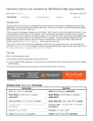 Fillable Online Common fonts to all versions of Windows & Mac ...