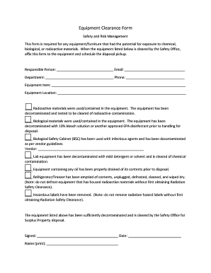Fillable Online Equipment Clearance Form Fax Email Print - pdfFiller