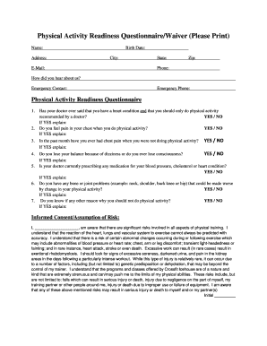 Fillable Online Physical Activity Readiness Questionnaire/Waiver ...