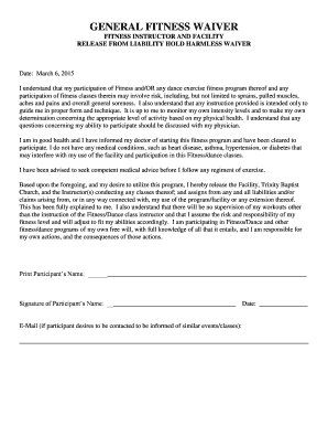 Fillable Online GENERAL FITNESS WAIVER Fax Email Print - pdfFiller