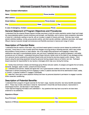 Fillable Online Informed Consent Form for Fitness Classes Fax Email ...