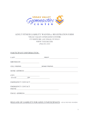 Fillable Online ADULT FITNESS LIABILITY WAIVER & REGISTRATION FORM Fax ...