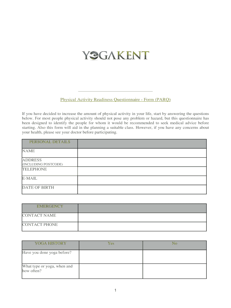 Fillable Online Physical Activity Readiness Questionnaire - Form (PARQ ...