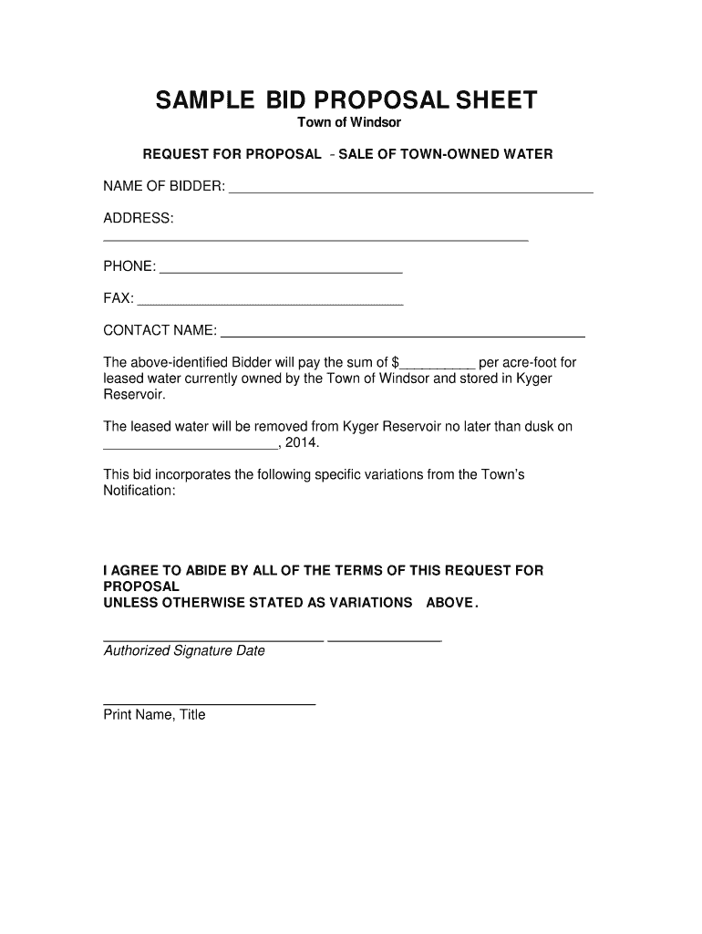 Fillable Online SAMPLE BID PROPOSAL SHEET Fax Email Print - pdfFiller