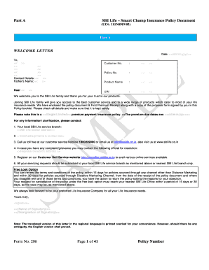 Fillable Online SBI Life Smart Champ Insurance Policy Document Fax ...
