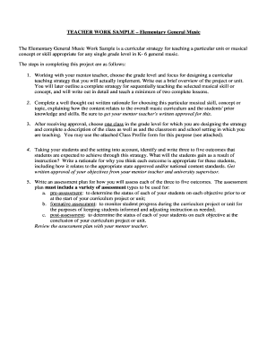 Fillable Online TEACHER WORK SAMPLE Elementary General Music Fax Email ...