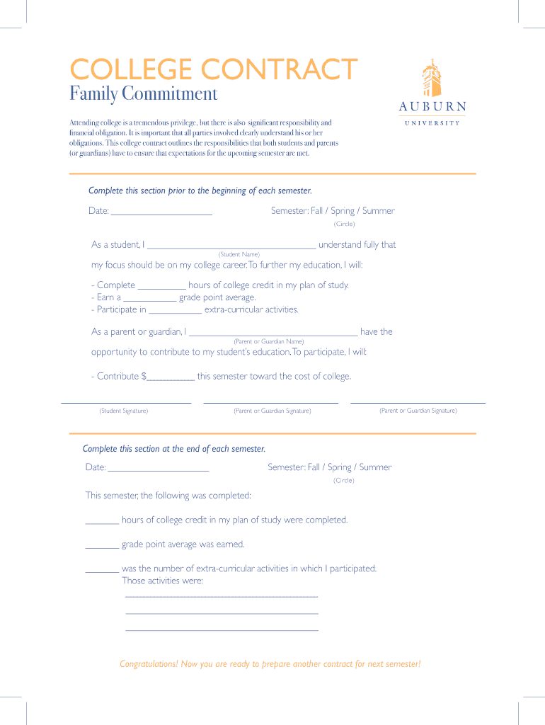 Fillable Online COLLEGE CONTRACT Fax Email Print - pdfFiller