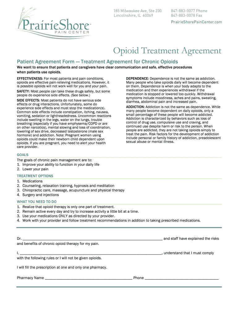 Fillable Online Patient Agreement Form Treatment Agreement for Chronic ...