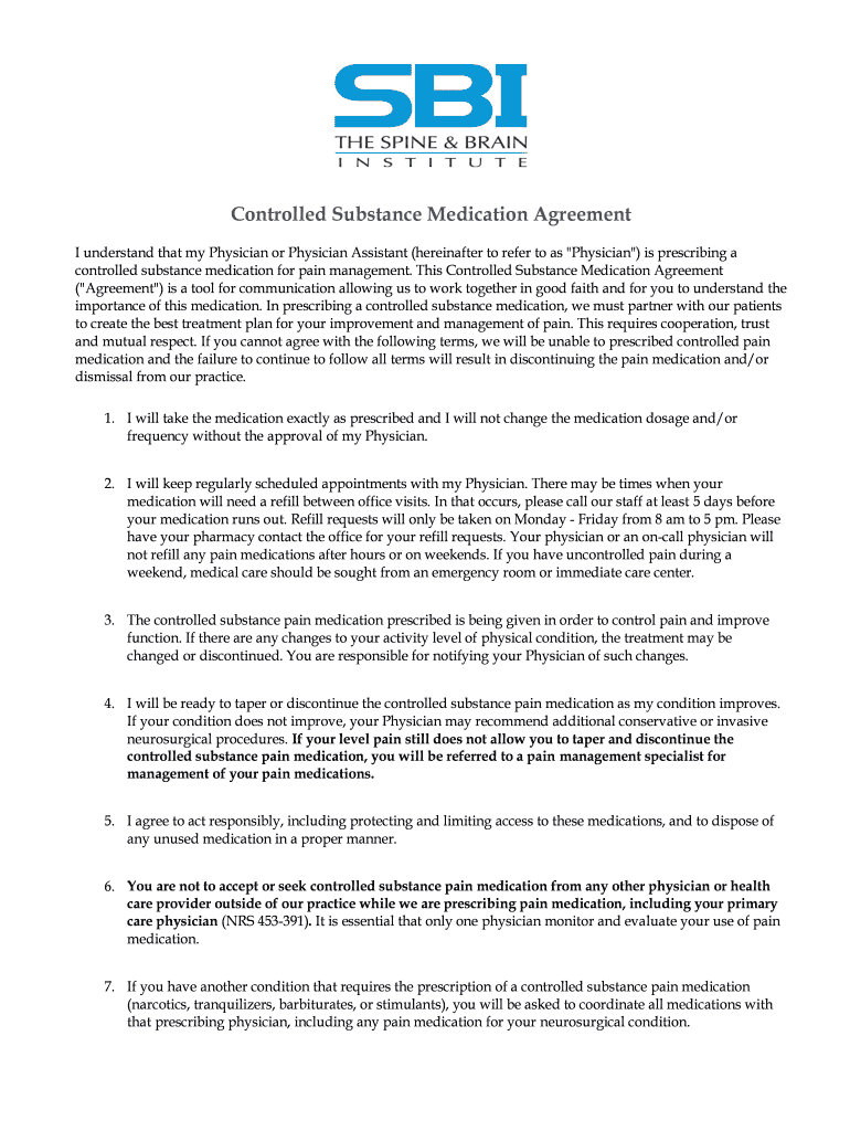 Fillable Online Controlled Substance Medication Agreement Fax Email ...