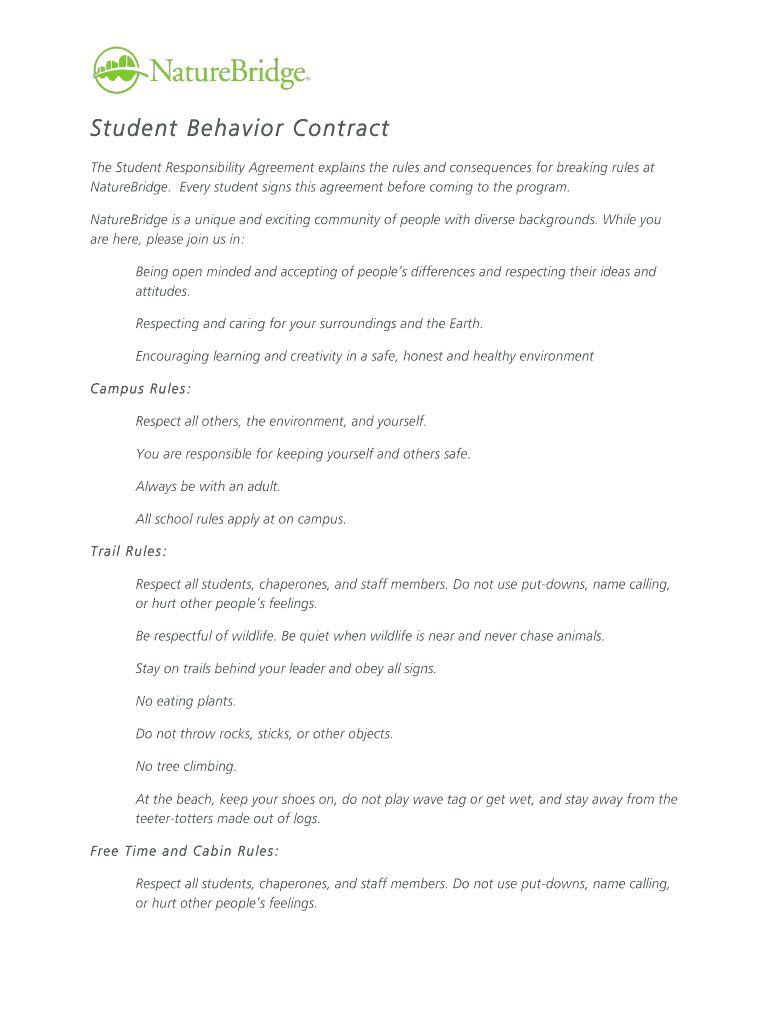 Fillable Online The Student Responsibility Agreement explains the rules ...