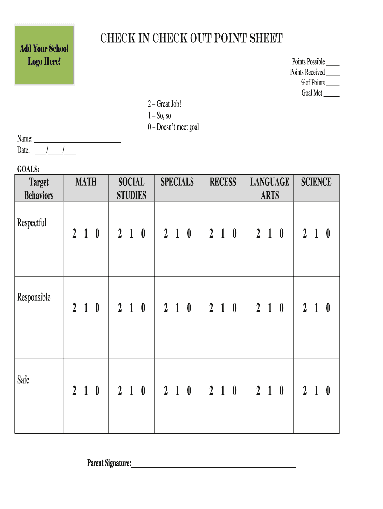 Fillable Online Check in check out Point Sheet Fax Email Print - pdfFiller