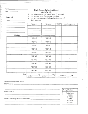 Fillable Online Daily Target Behavior Sheet Fax Email Print - pdfFiller
